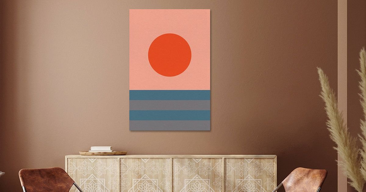 Zon, maan, oceaan. Ikigai. Abstracte minimalistische Zen kunst VII van Dina Dankers op canvas ...